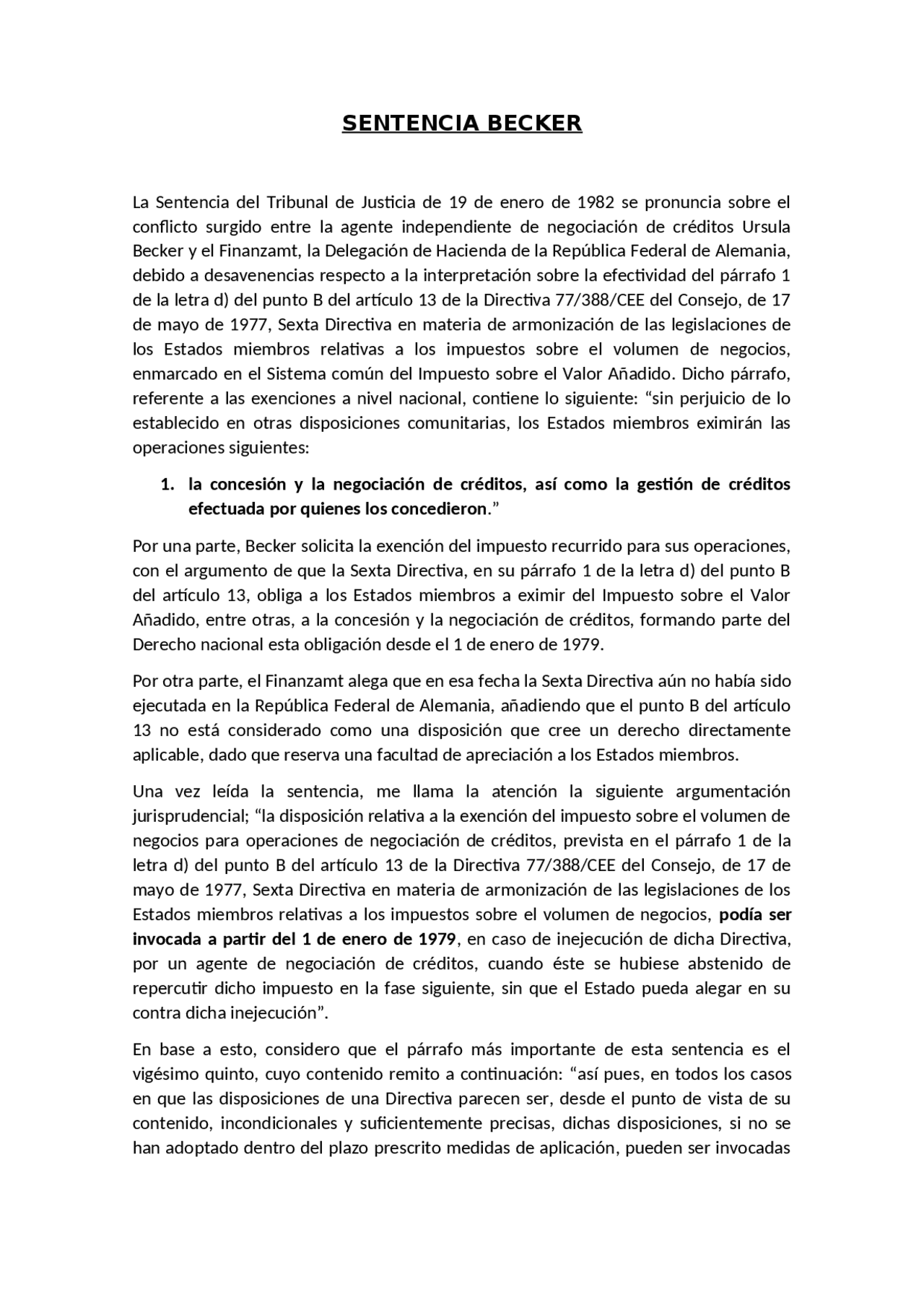 Sentencia Becker Tjue Ejercicios De Derecho Europeo Docsity