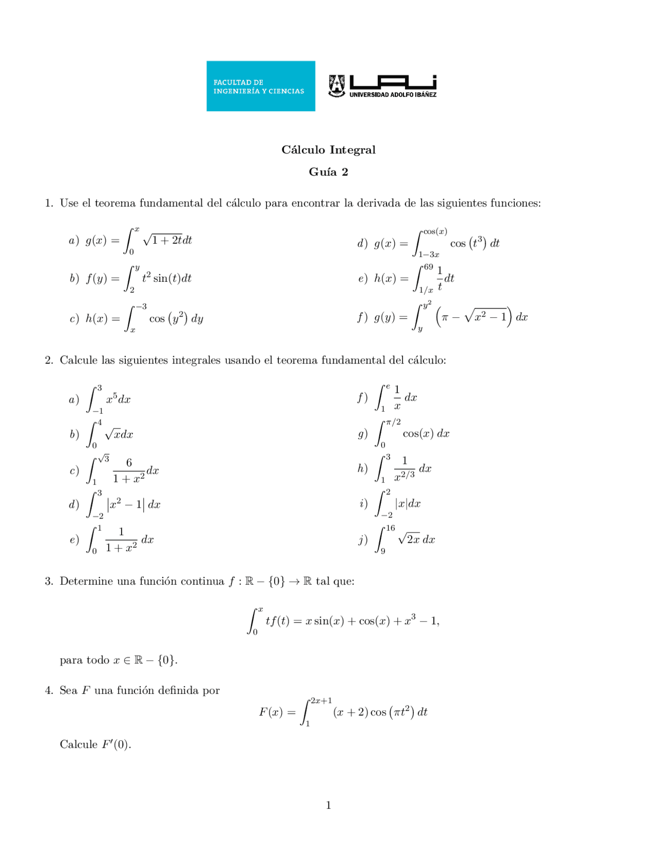 Guía cálculo integral | Ejercicios de Cálculo diferencial y integral | Docsity