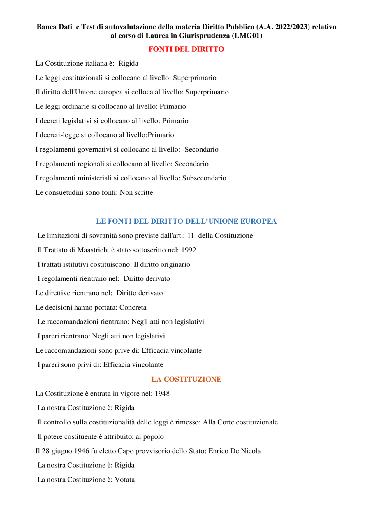 Banca Dati e Test di autovalutazione della materia Diritto Pubblico (A ...