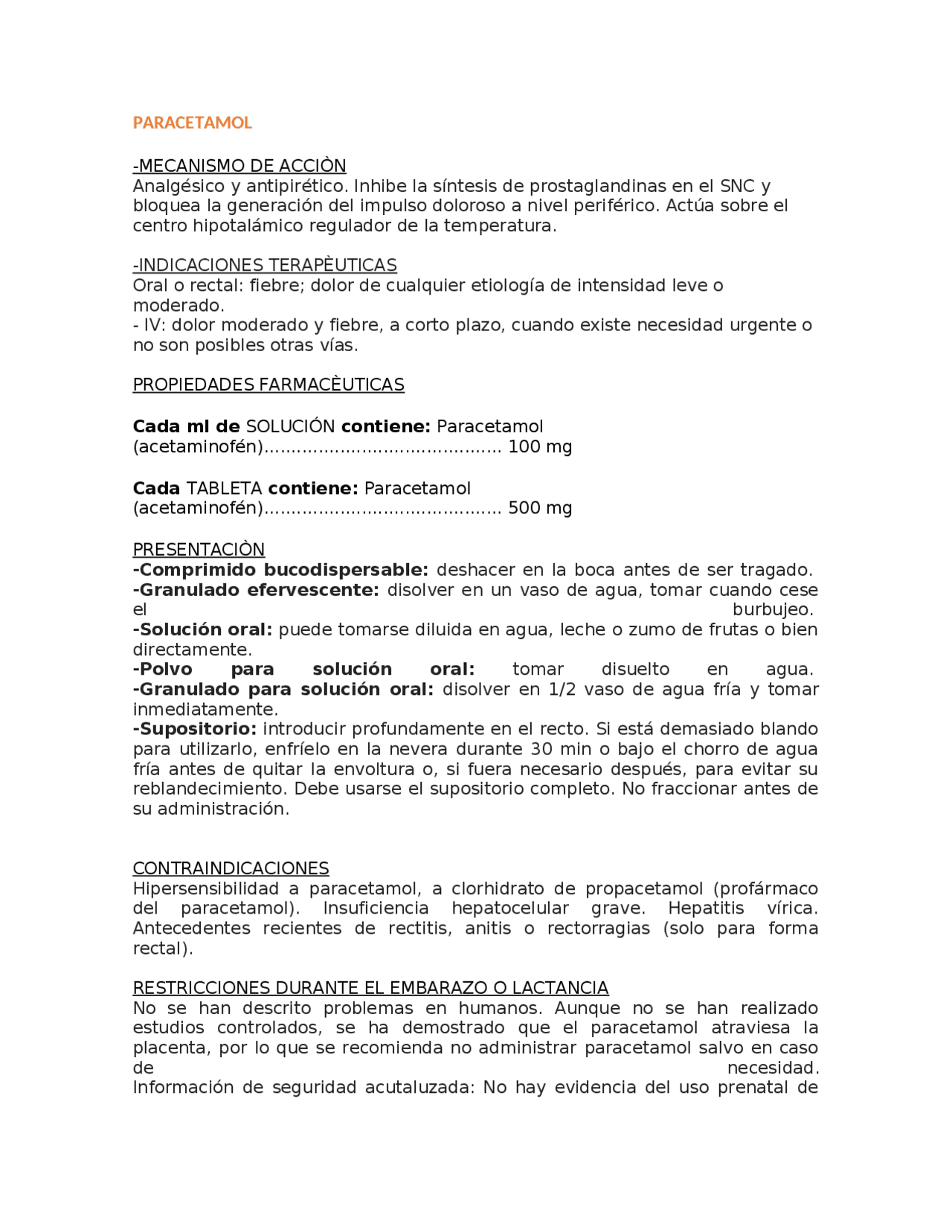 Paracetamol Como Farmaco Para El Dolor Apuntes De Farmacología Docsity