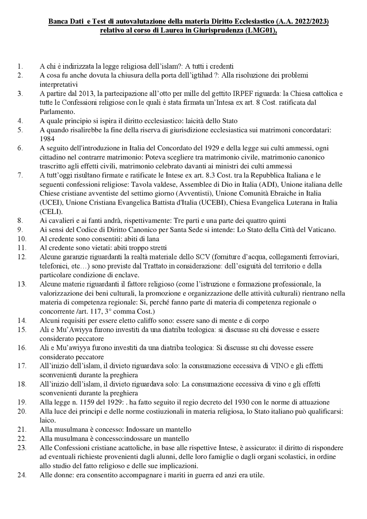 Banca Dati e Test di autovalutazione della materia Diritto ...
