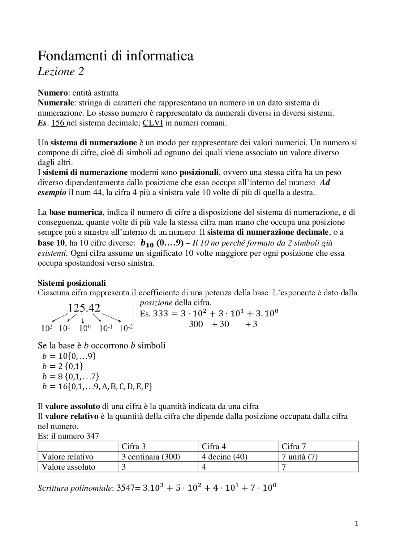 Fondamenti di informatica lezione 2 | Dispense di Fondamenti di informatica | Docsity