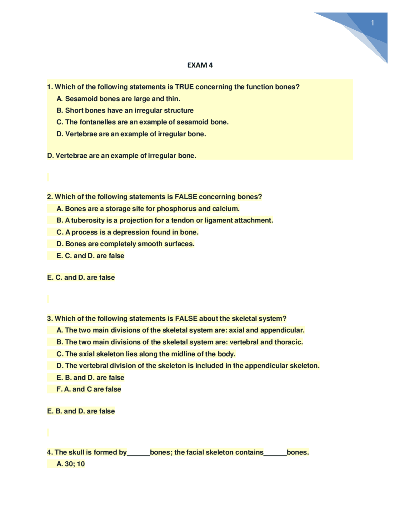 Portage Learning Andp 1 101 Module 4 Skeletal System Test Graded A
