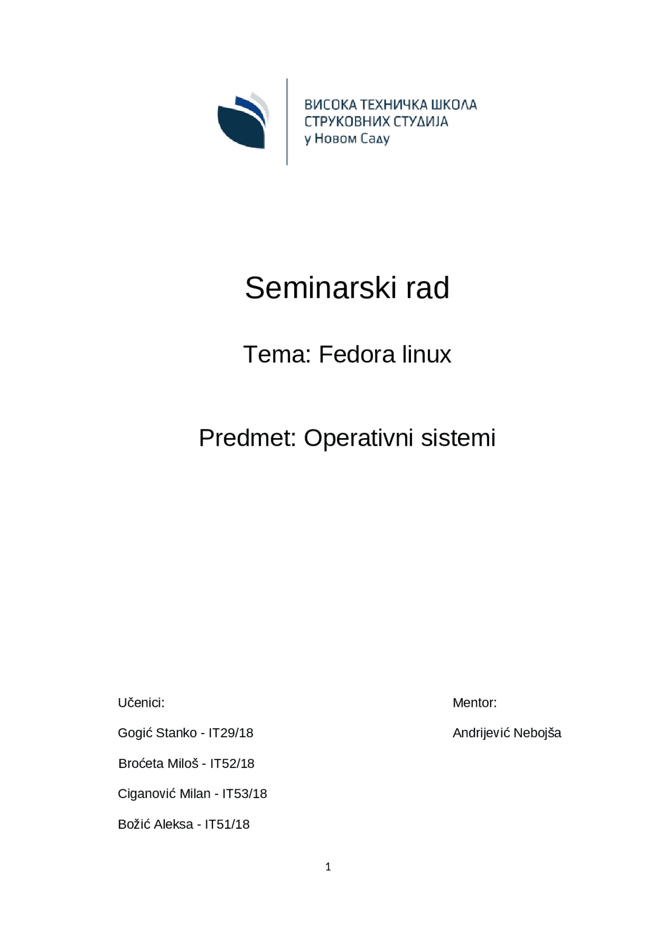 Operativni Sistem Fedora Linux Seminarski Radovi Predlog