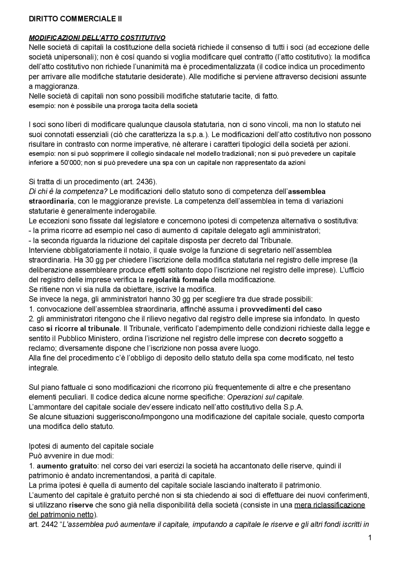 Diritto commerciale 2 | Appunti di Diritto Commerciale | Docsity