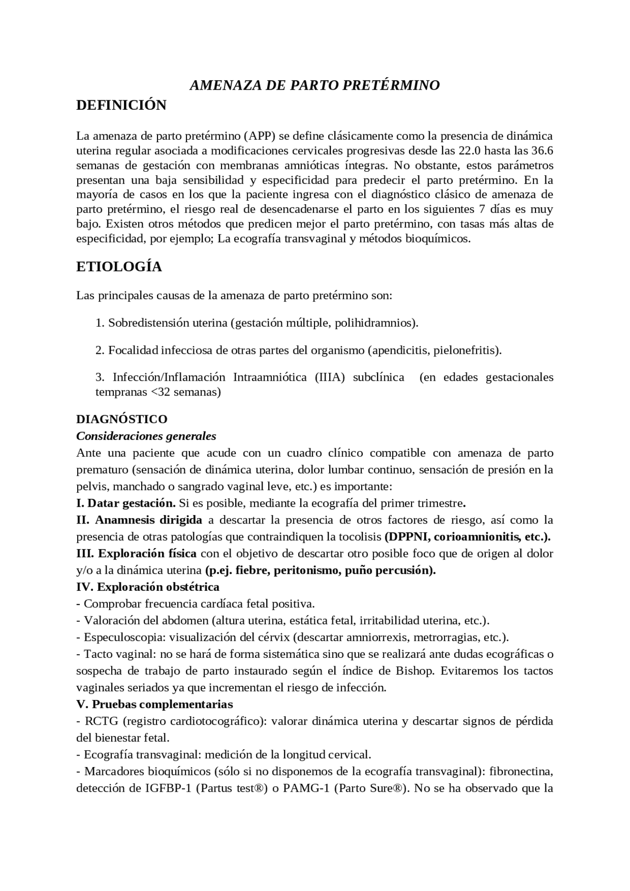 Amenaza De Parto Pretermino Resúmenes De Obstetricia Docsity