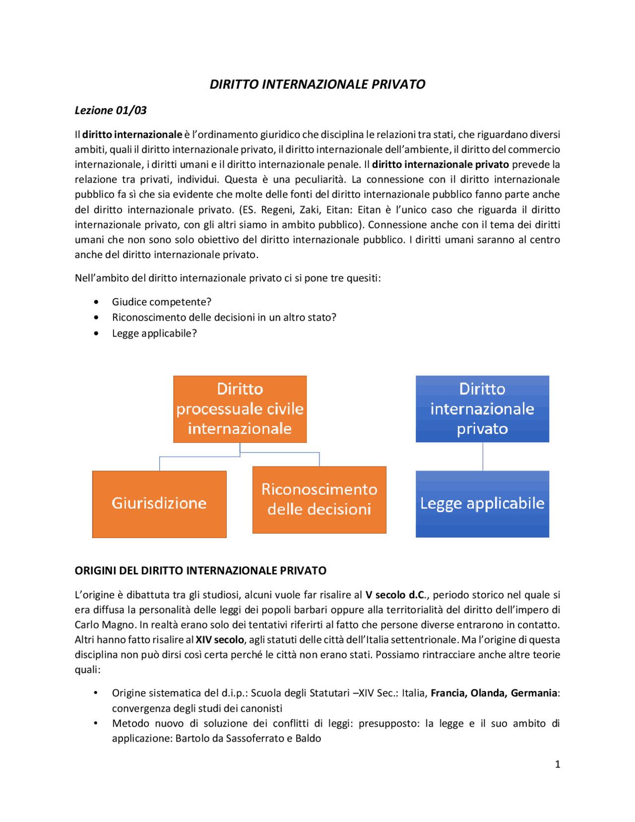 Lezioni DIRITTO INTERNAZIONALE PRIVATO | Appunti di Diritto Internazionale Privato | Docsity
