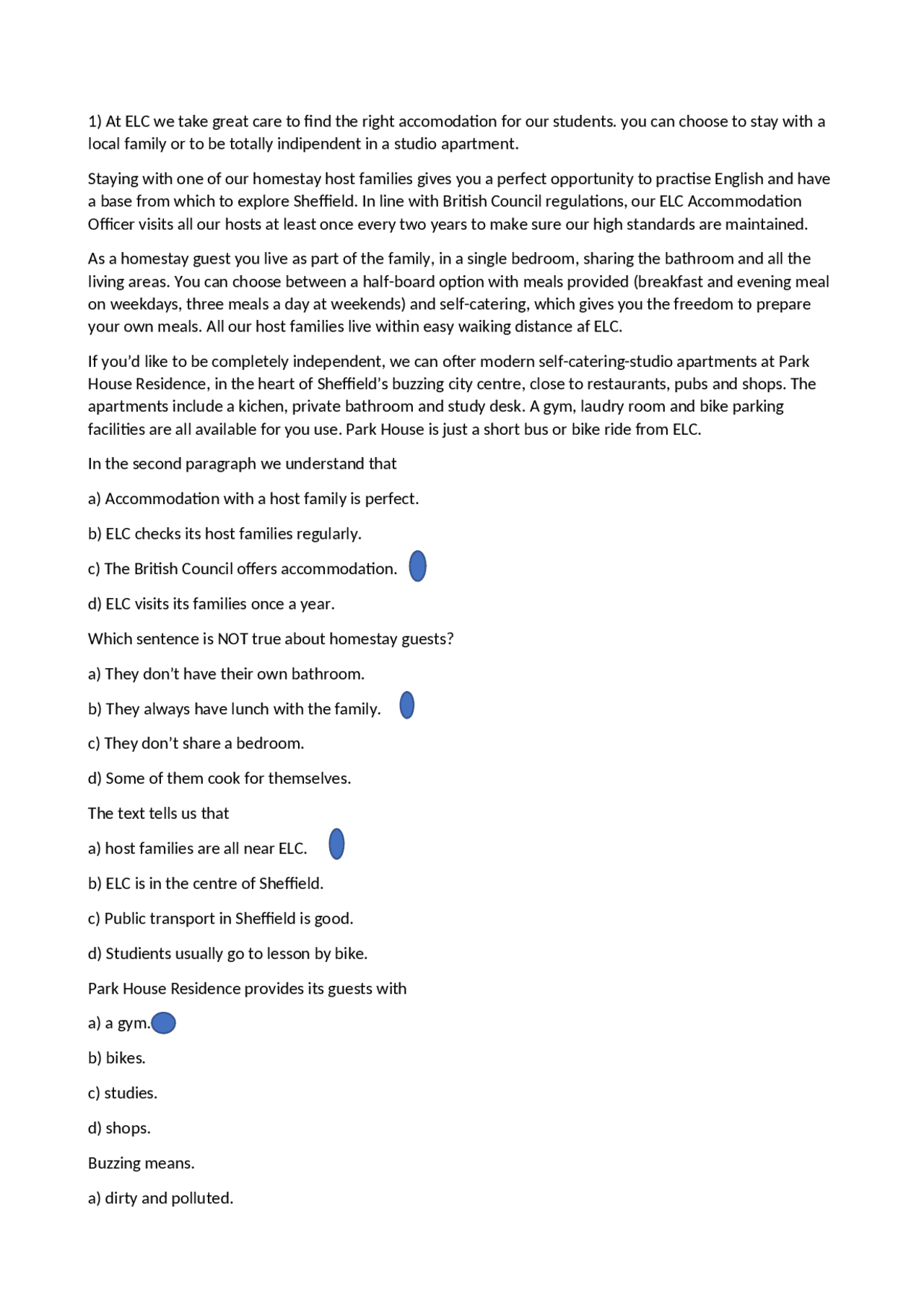 Domande Inglese Con Risposte Prove Desame Di Lingua Inglese Docsity