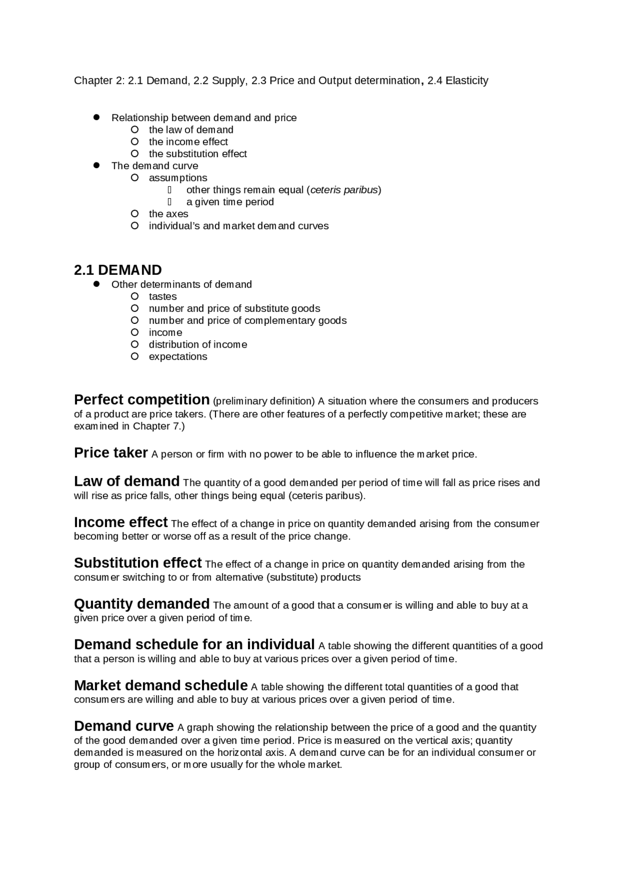 Demand, Supply, and Price Determination | Summaries Economics | Docsity