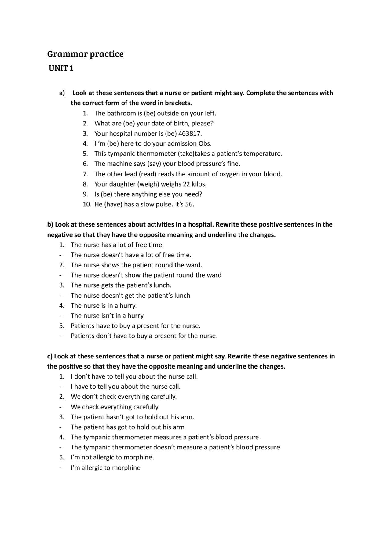 Ejercicios De Ingles Gramatica Ejercicios De Inglés Docsity