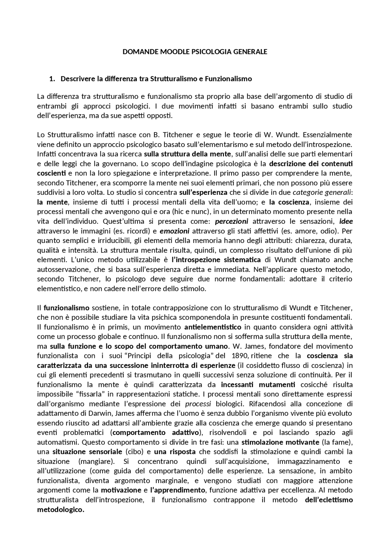 Domande Moodle Anno 2019 Prove Desame Di Psicologia Generale Docsity