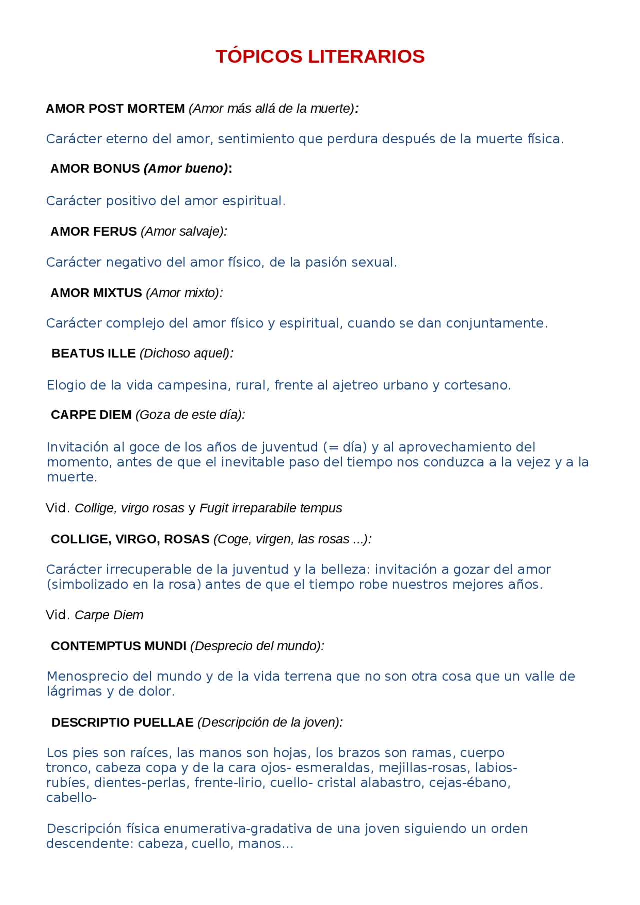 Topicos literarios y poema | Apuntes de Lengua y Literatura | Docsity