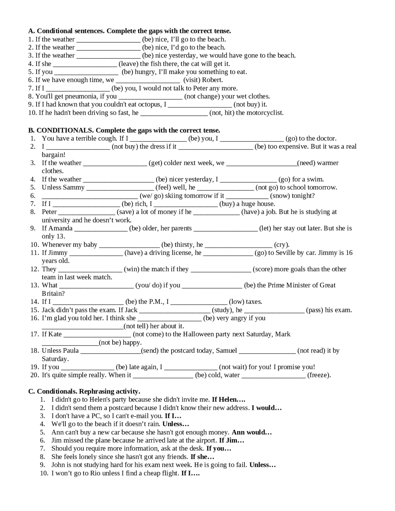 English B2 practice conditional sentences | Esercizi di Lingua Inglese | Docsity