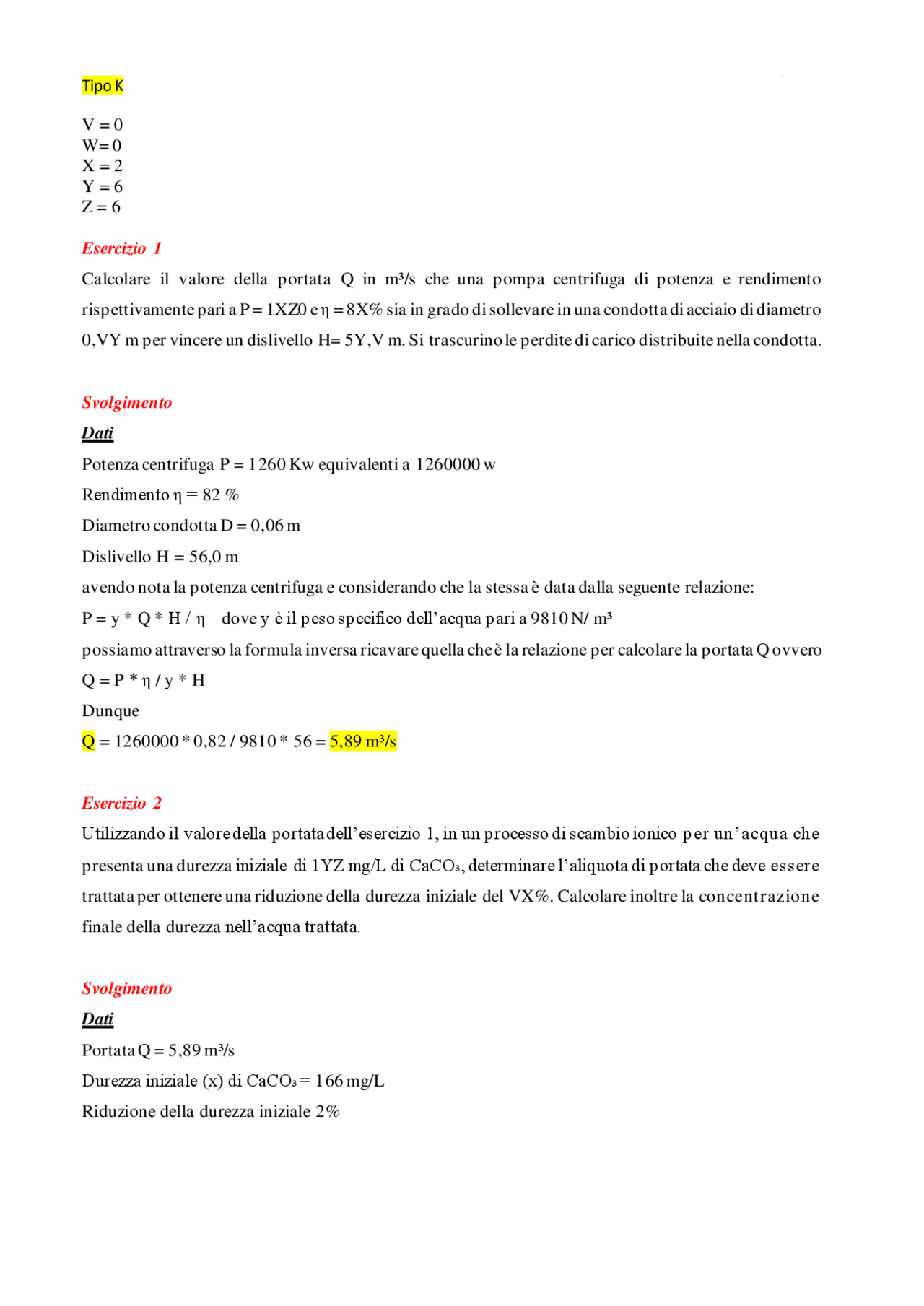 Ingegneria Ambientale Elaborato 2 Di Tipo K Esercizi Di Ingegneria