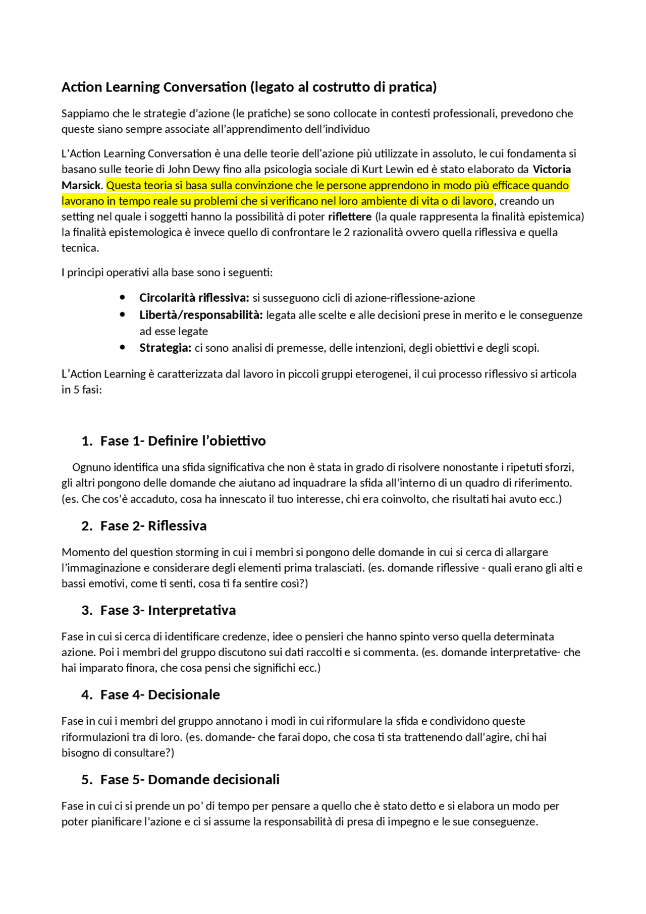Appunti Action Learning Conversation Appunti Di Pedagogia Docsity