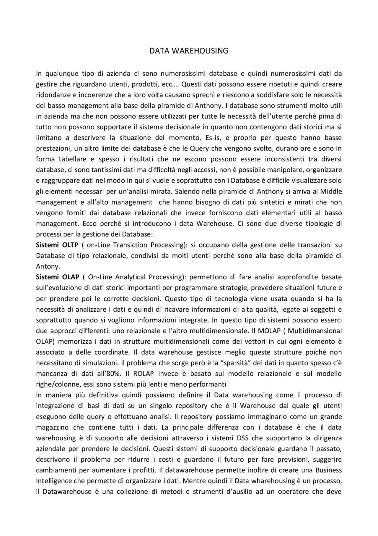 Il datawarehousing- Gestione informatica dei dati aziendali (A. Marengo ...