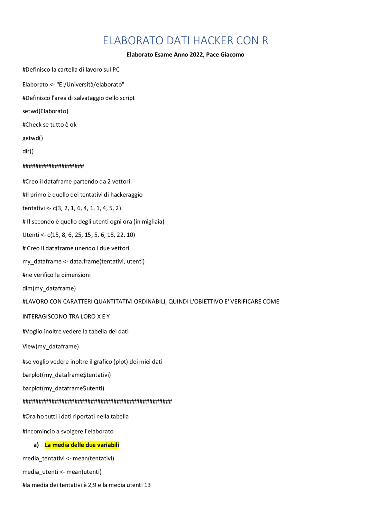 Elaborato Dati Hacker In R Prove Desame Di Statistica Economica