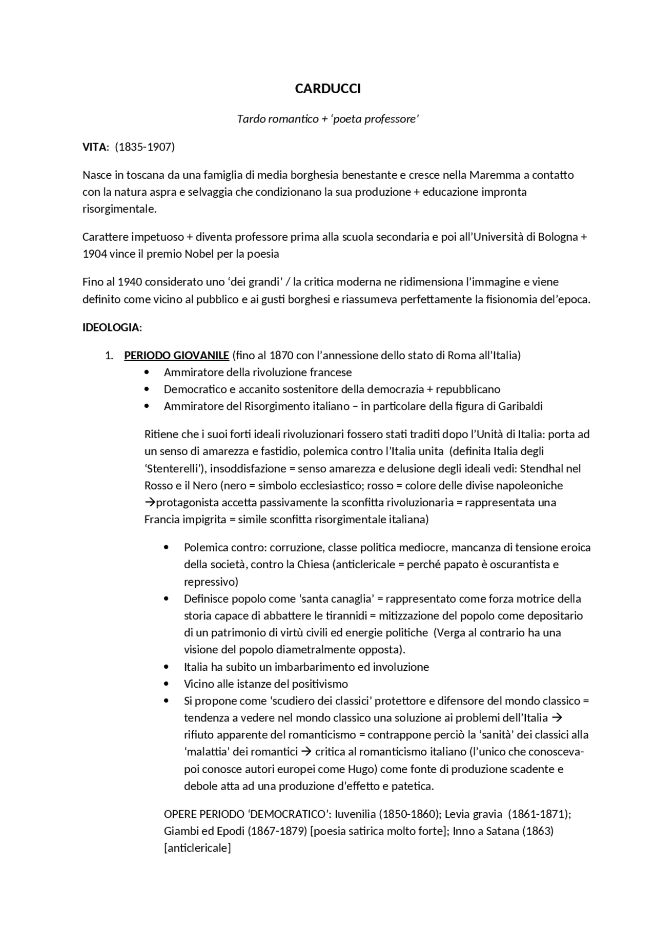 Carducci, schemi per maturità | Schemi e mappe concettuali di Italiano ...