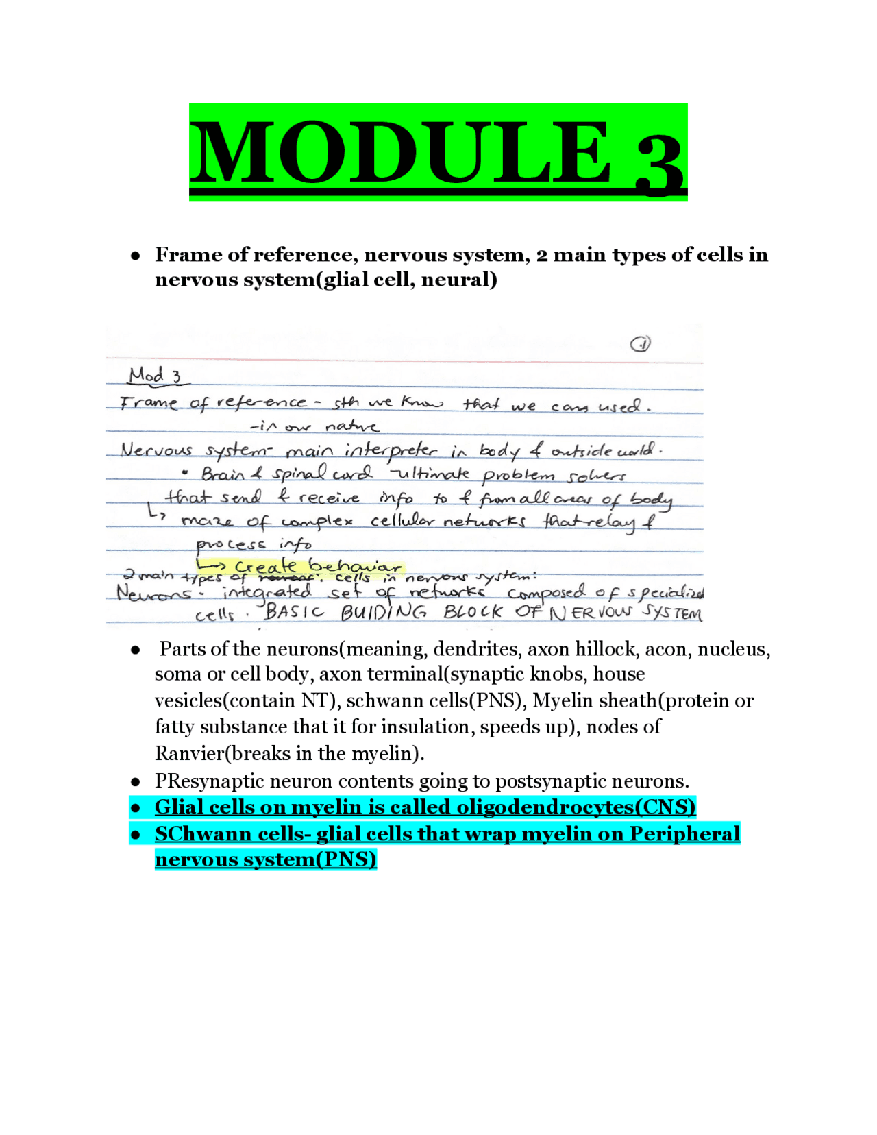 PSY1101F - MODULE 3- BIOLOGY and NEUROSCIENCE | Exams Psychology | Docsity