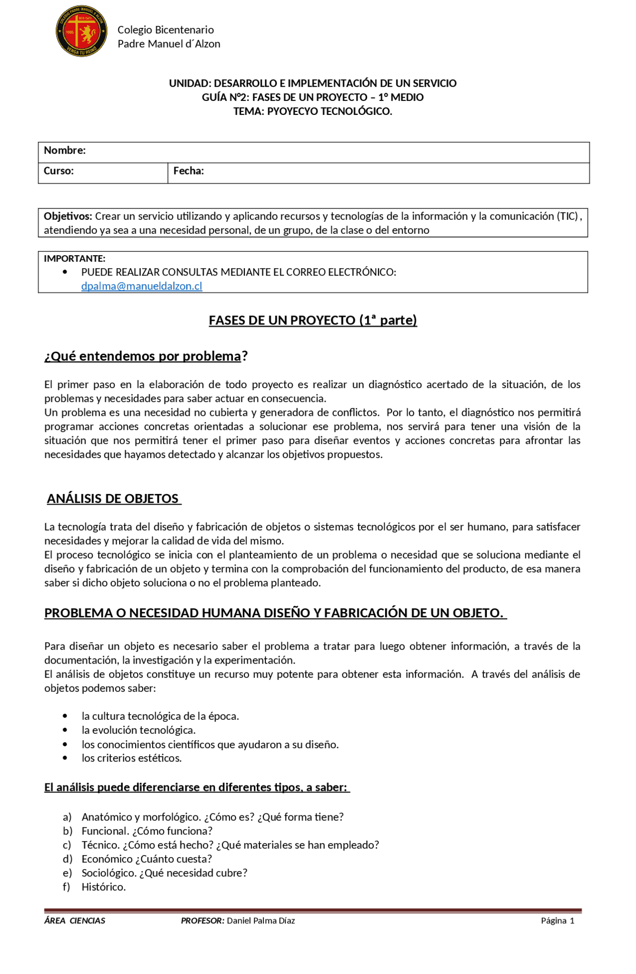 Proyecto tecnologico | Guías, Proyectos, Investigaciones de Tecnología | Docsity