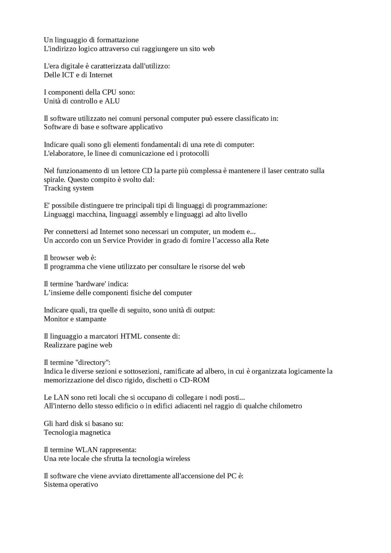 DISPENSA DI INFORMATICA PEGASO | Dispense di Informatica gestionale | Docsity