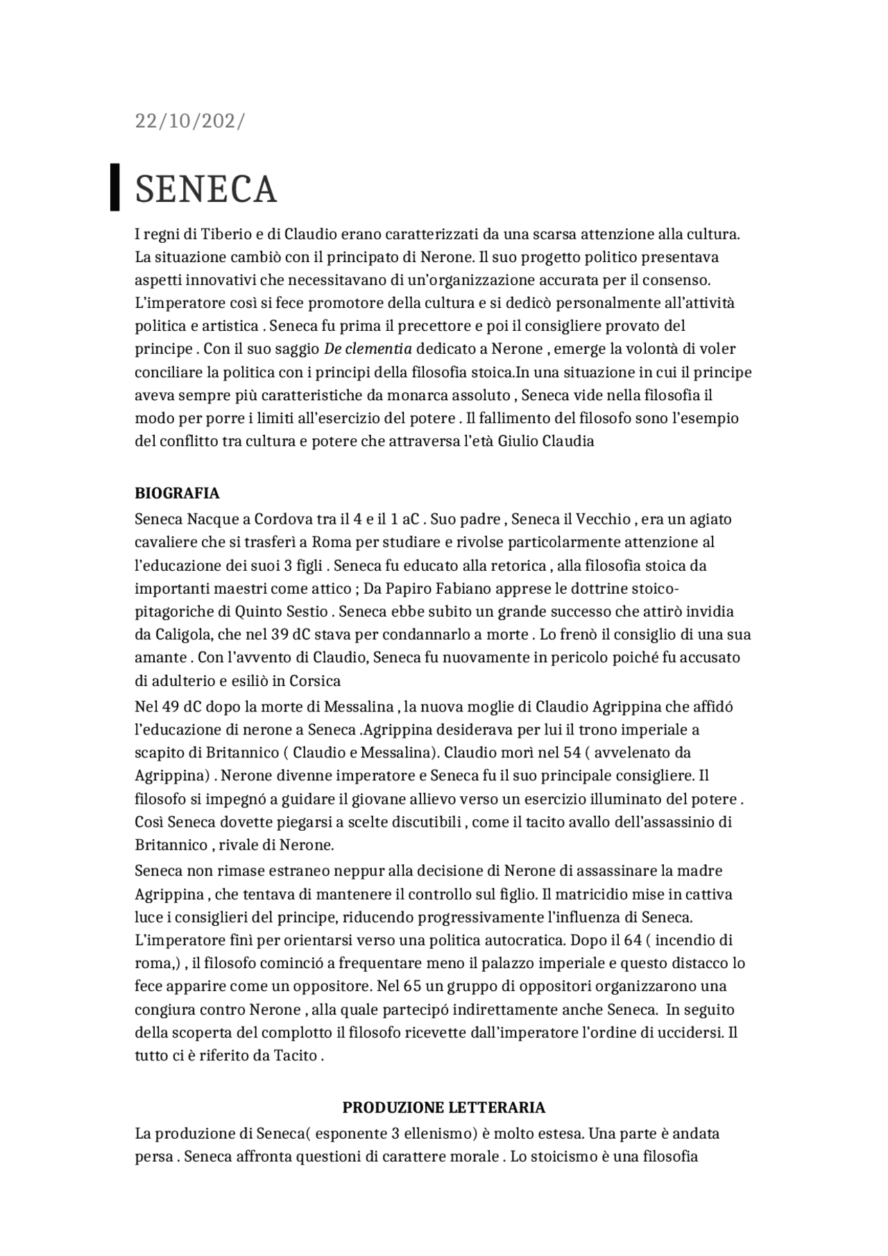 Seneca vita e dialogi | Appunti di Latino | Docsity