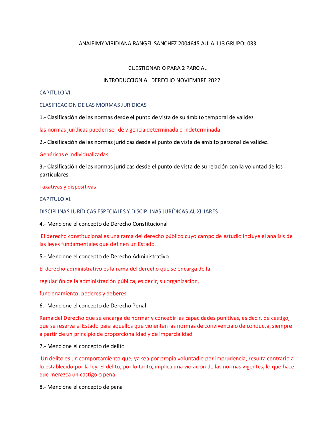 Cuestonario de introduccion al derecho | Exámenes de Derecho | Docsity