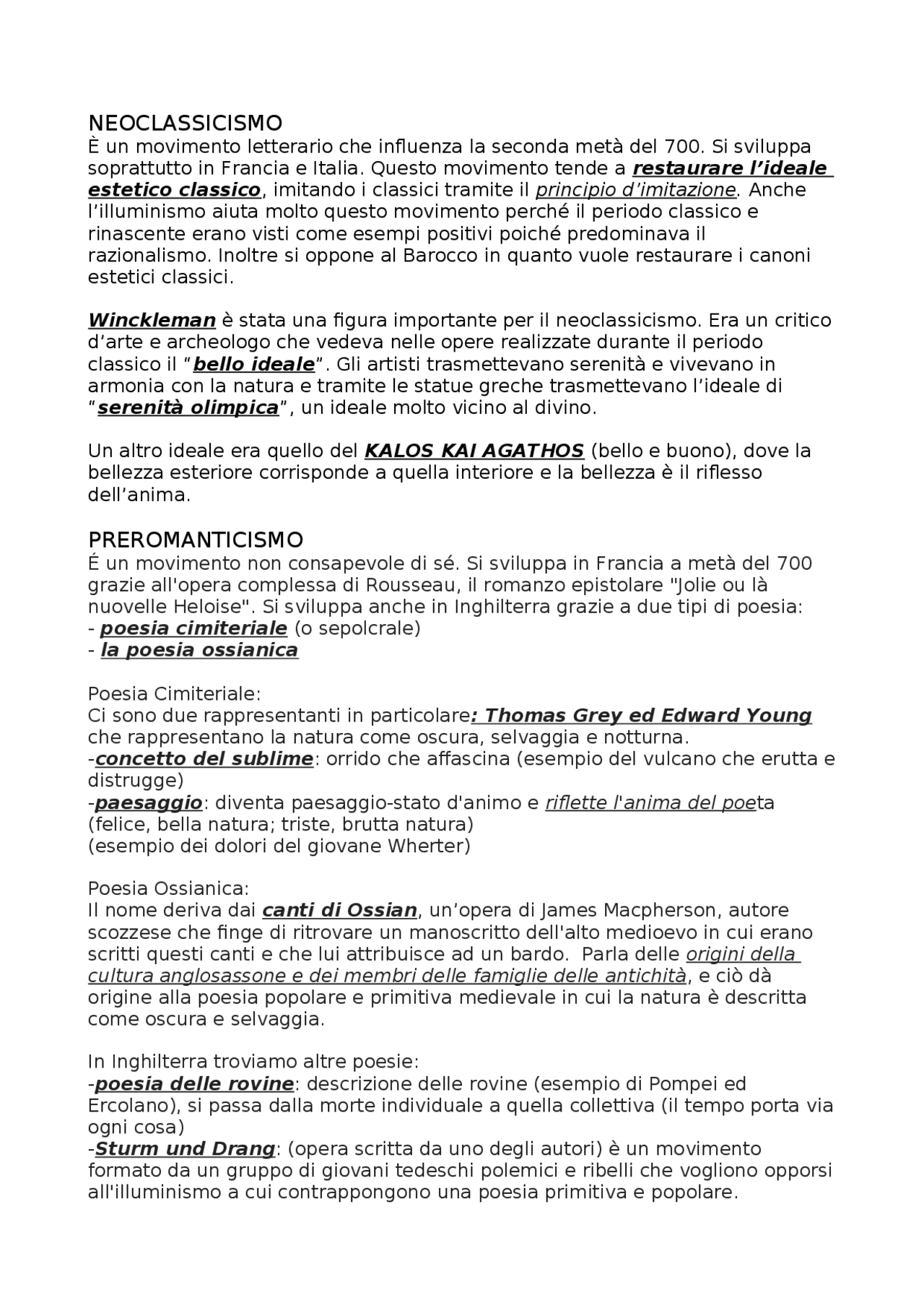 Neoclassicismo e Preromantico: Movimenti Letterari del 700 | Appunti di ...