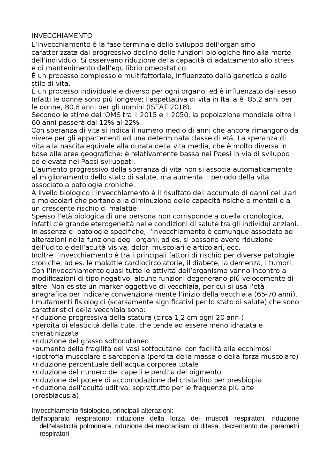 Linvecchiamento A Livello Biologico Appunti Di Patologia Docsity