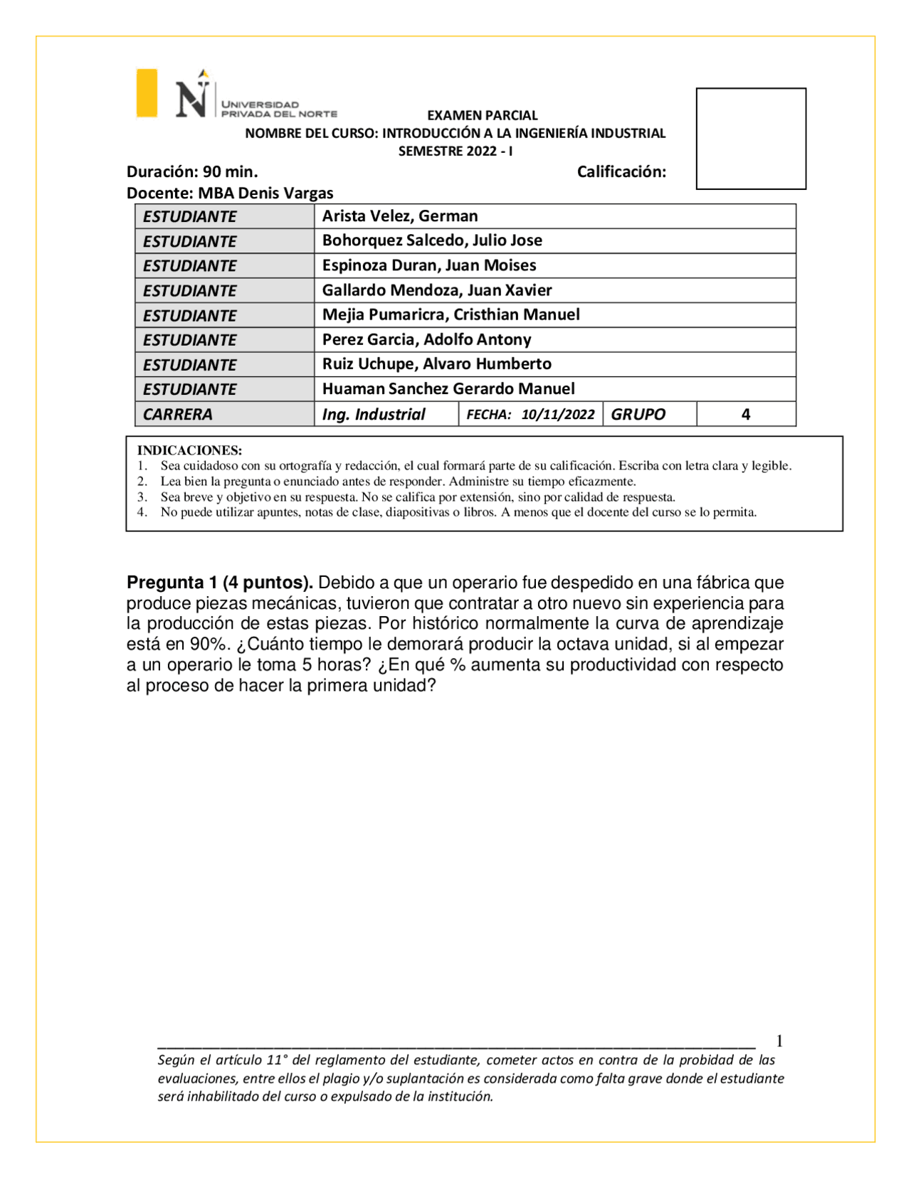 Examen Parcial De Matematica Exámenes De Matemáticas Docsity