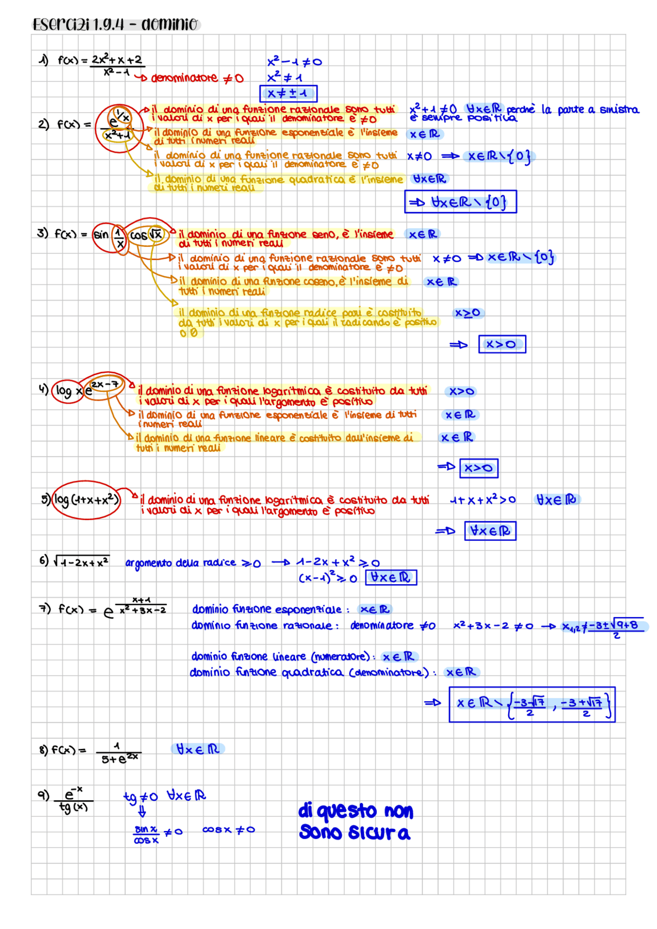 Esercizi Sul Dominio Esercizi Di Matematica Generale Docsity