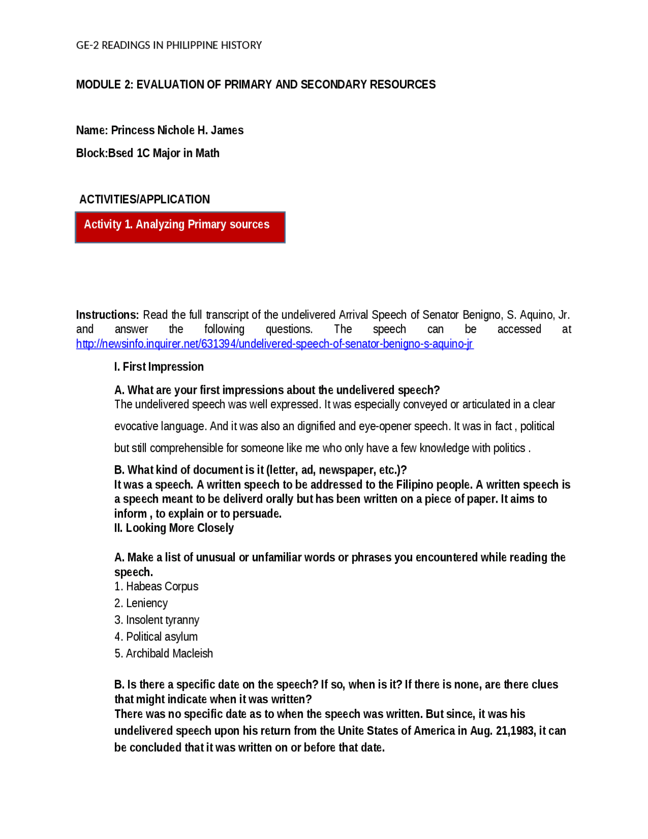 Answer key points of rph | Exercises History | Docsity