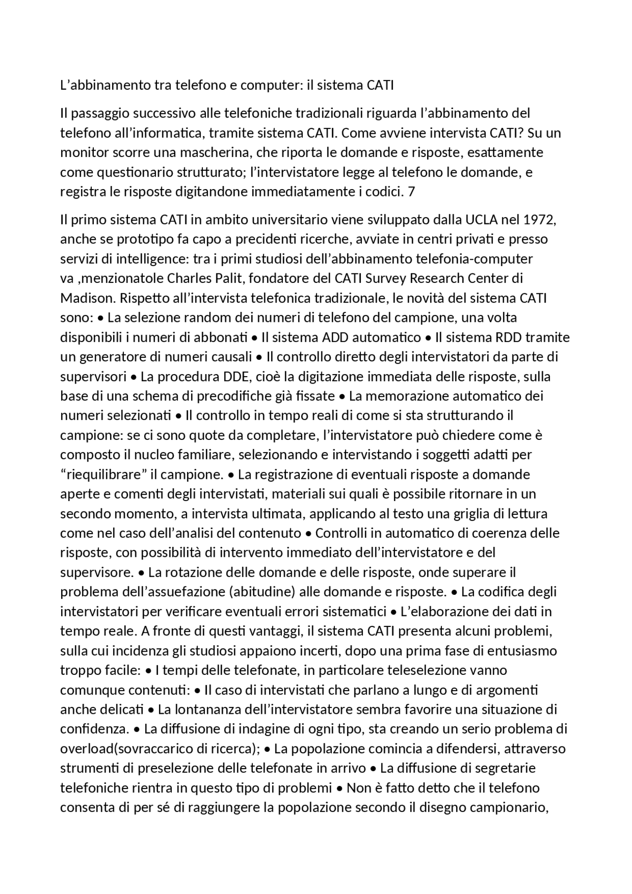 Sistema cati e interviste telefoniche | Appunti di Metodologia E ...