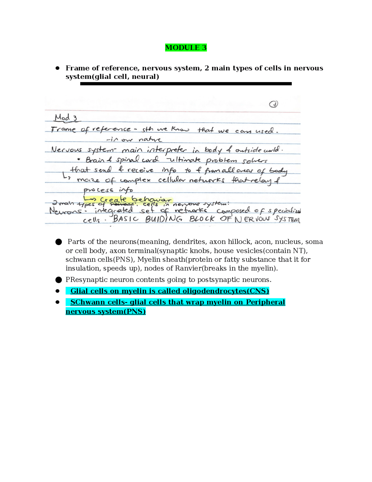 PSY1101F - MODULE 3- BIOLOGY and NEUROSCIENCE | Exams Psychology | Docsity