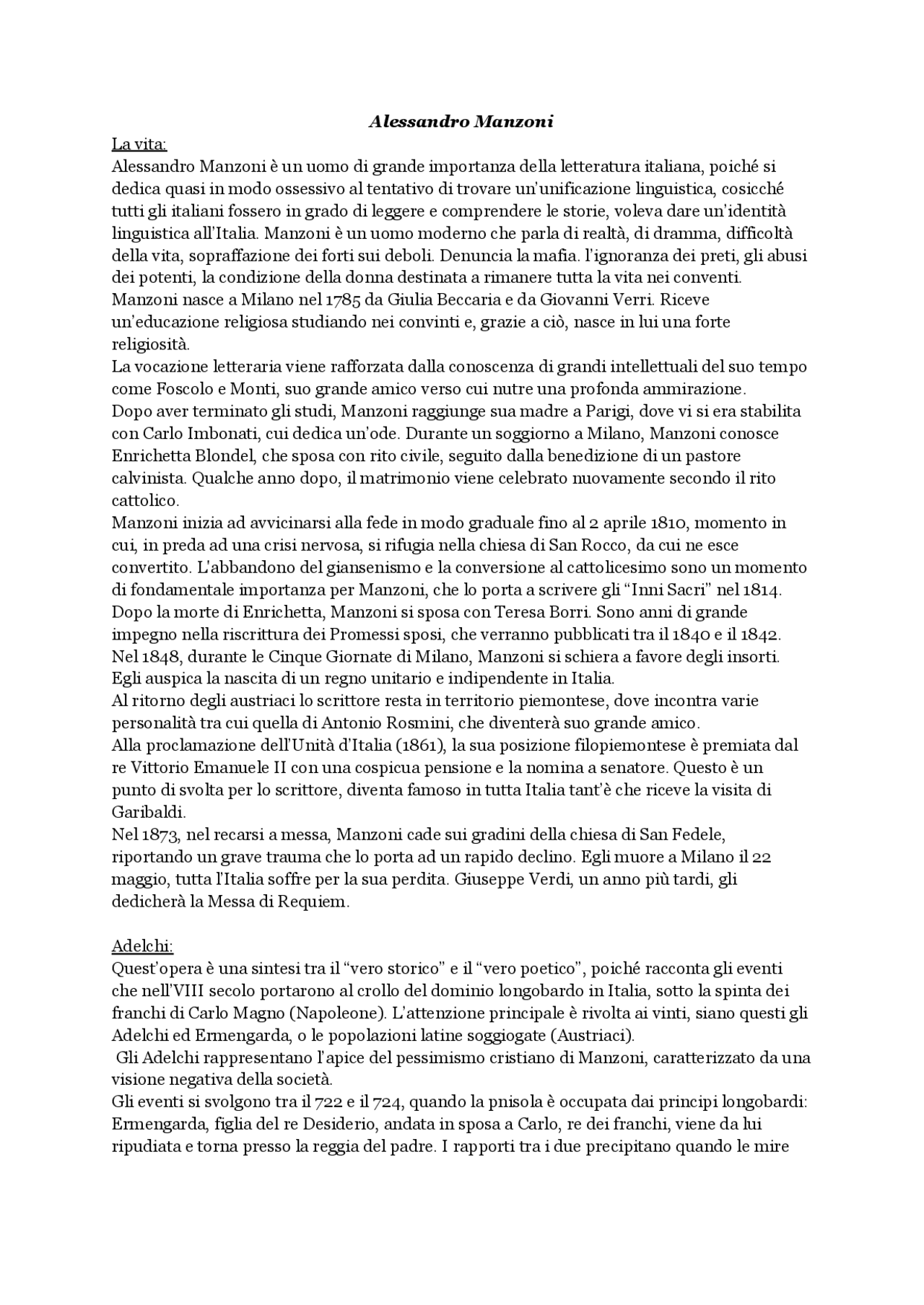 Alessandro Manzoni Temi Cinque Maggio Appunti Di Italiano Docsity