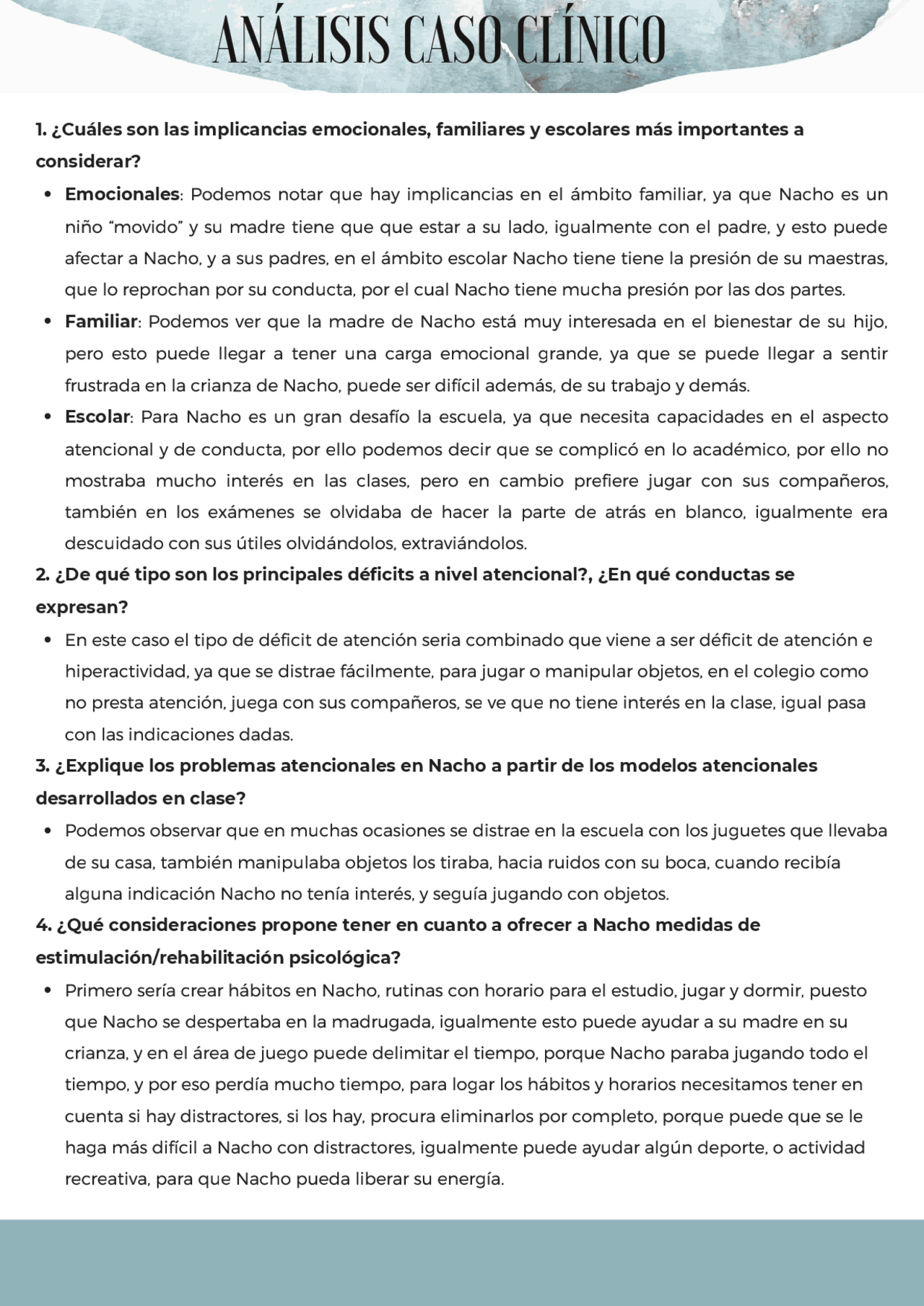 Analisis Caso Clinico Resúmenes De Psicología Cognitiva Docsity