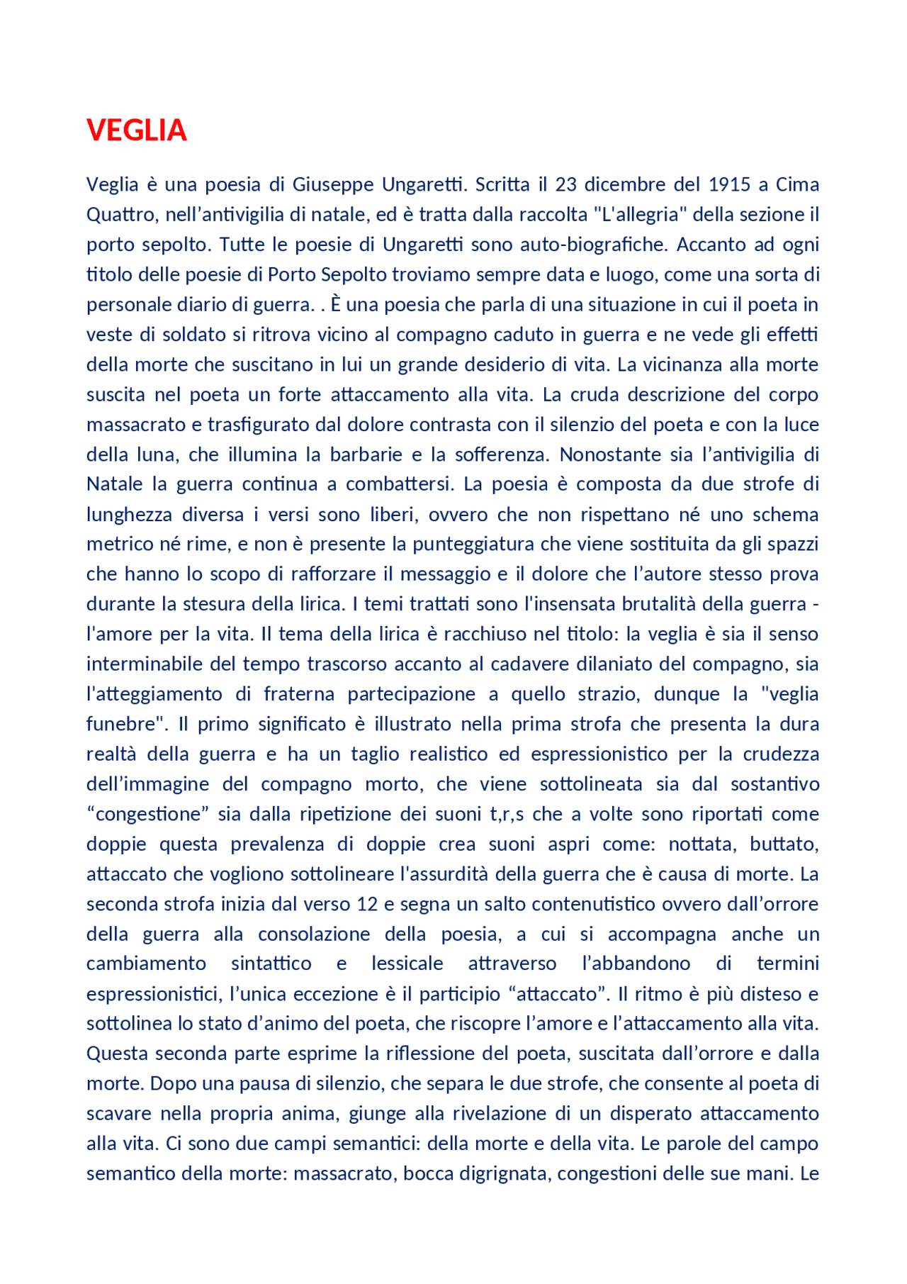 Poesie Ungaretti Analisi Appunti Di Italiano Docsity