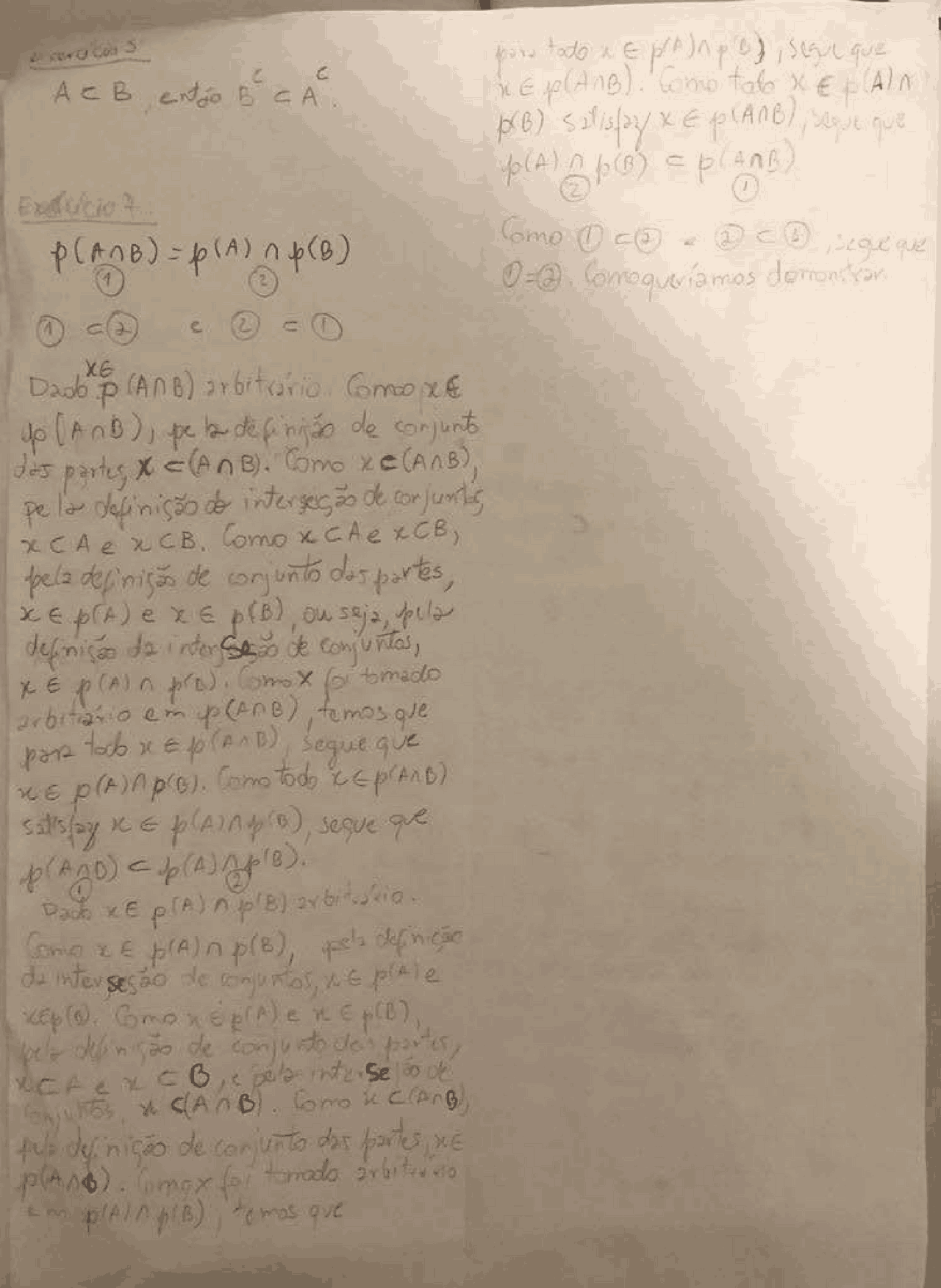 Resolução De Um Exercício De Demonstração Sobre Conjuntos Exercícios