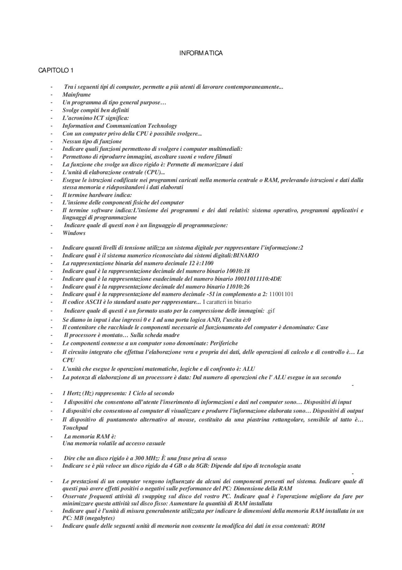 Informatica Lm 56 Scienze Economiche Pegaso Completo Prove Desame Di