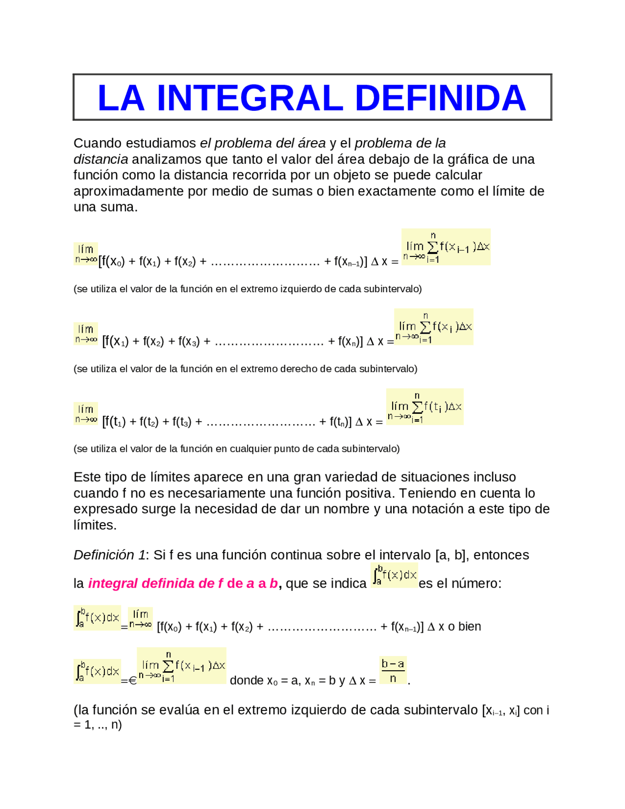 Integrales Definidas Schemes And Mind Maps Of Mathematics Docsity