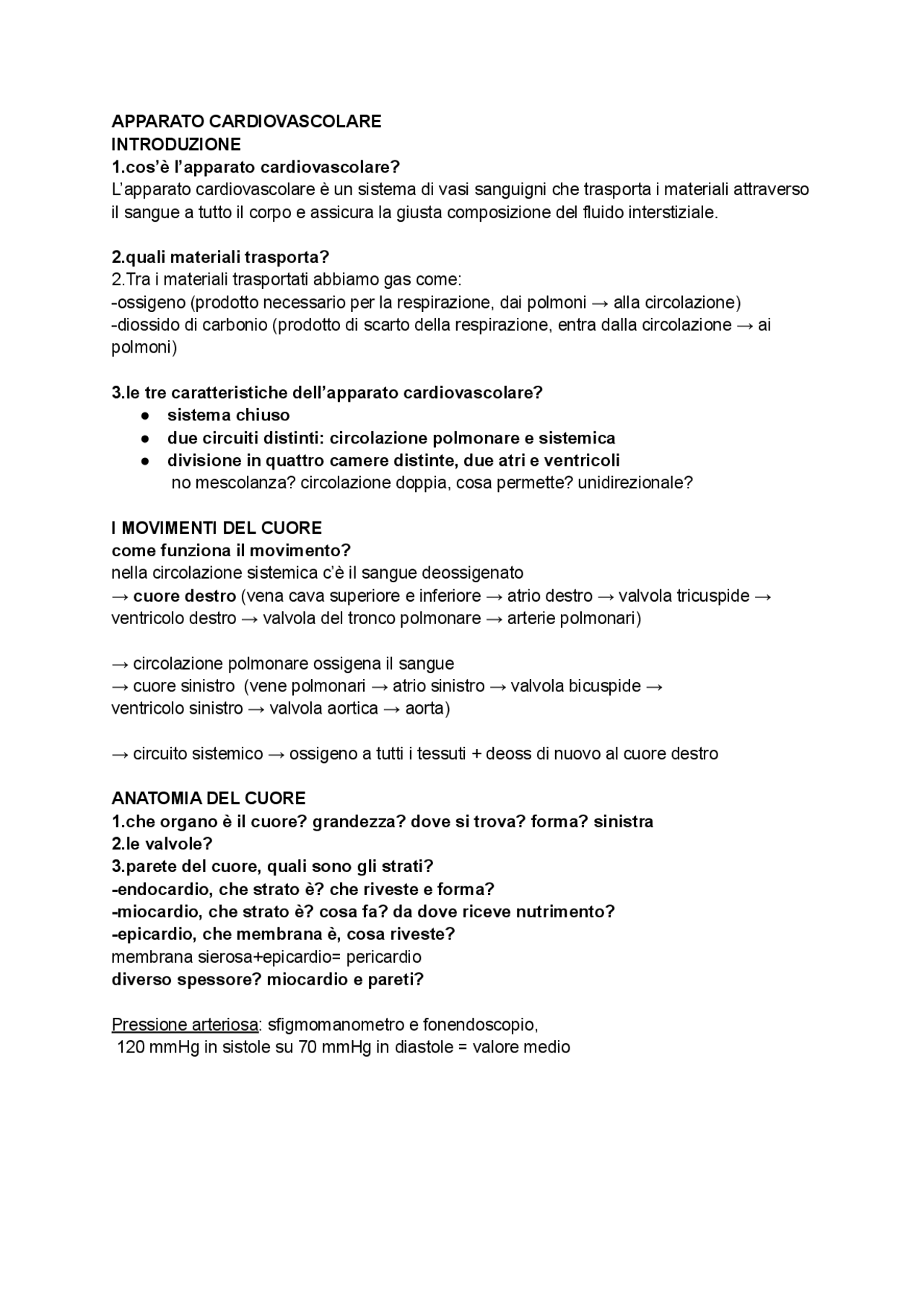 Apparato Cardiovascolare Schemi E Mappe Concettuali Di Biologia Docsity
