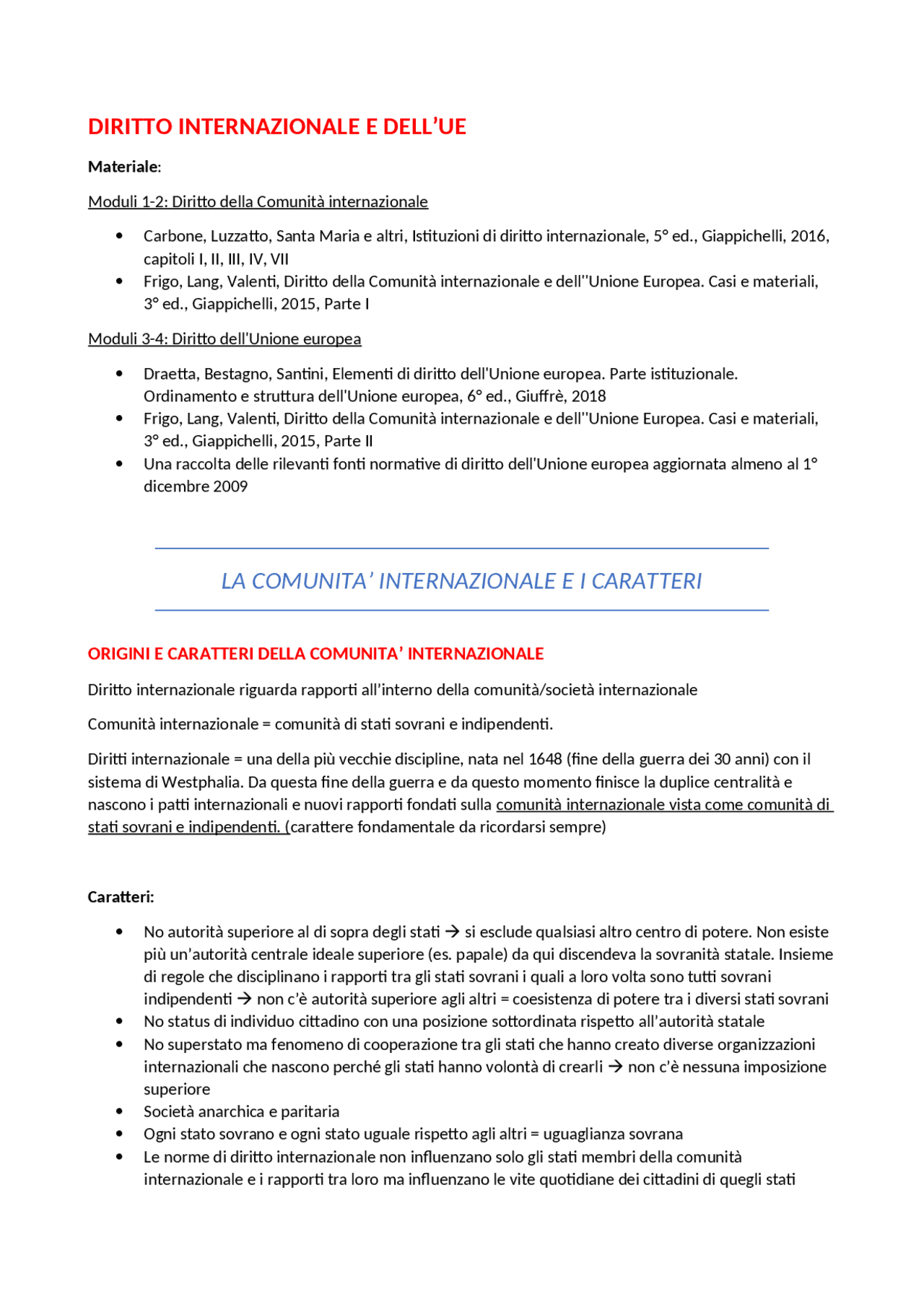 Diritto della comunità internazionale - UNIMI | Dispense di Diritto Internazionale | Docsity