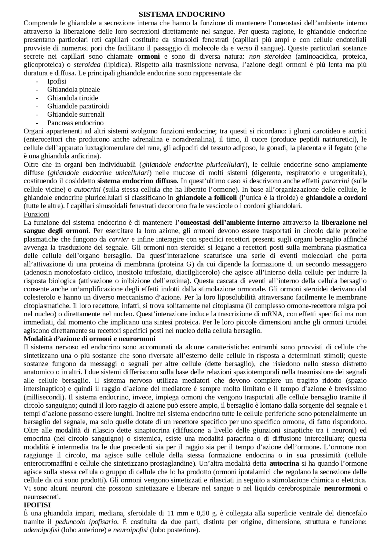 Sistema Endocrino Anatomia Umana Dispense Di Anatomia Docsity
