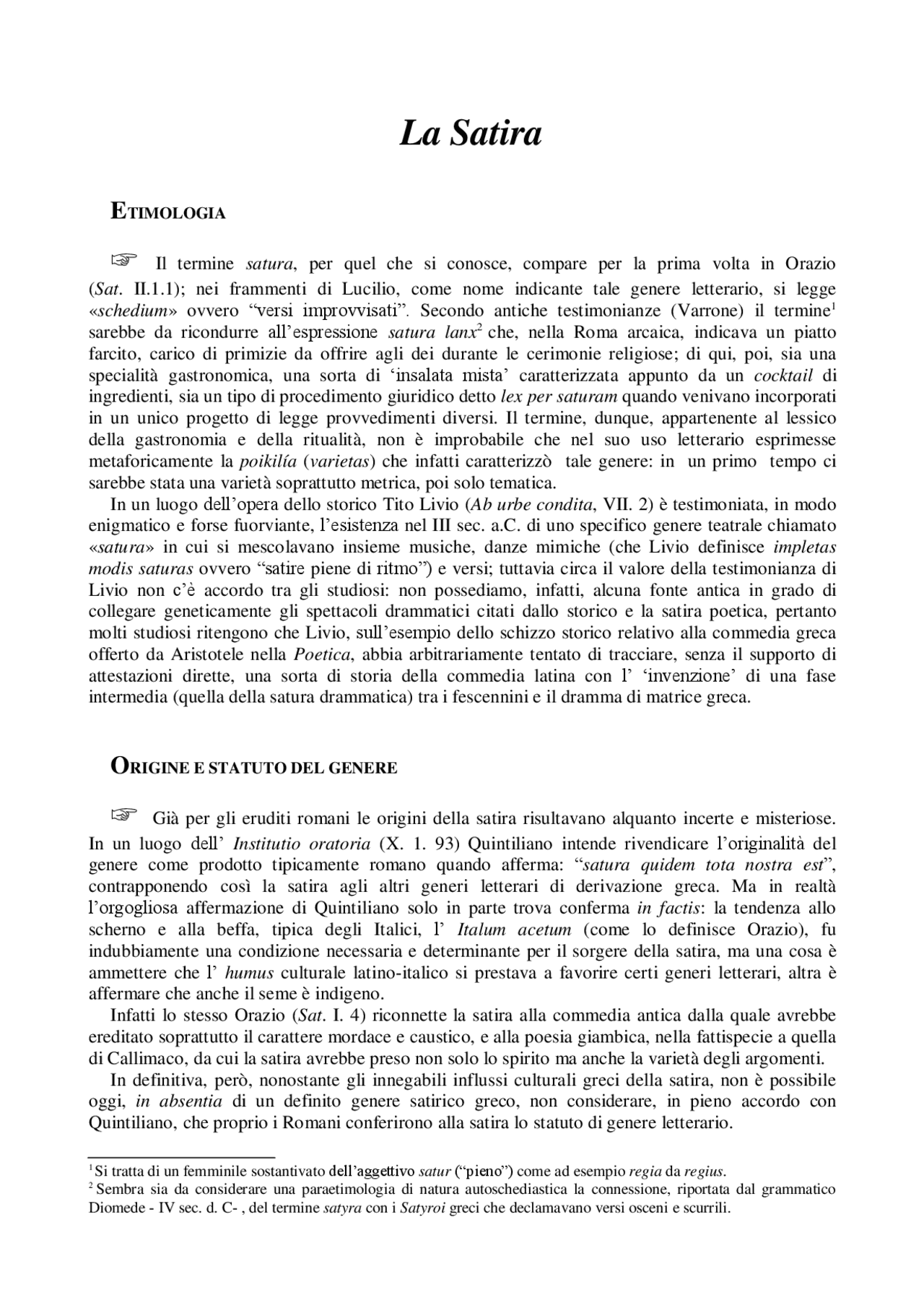 Riassunto Sulla Satira Schemi E Mappe Concettuali Di Latino Docsity
