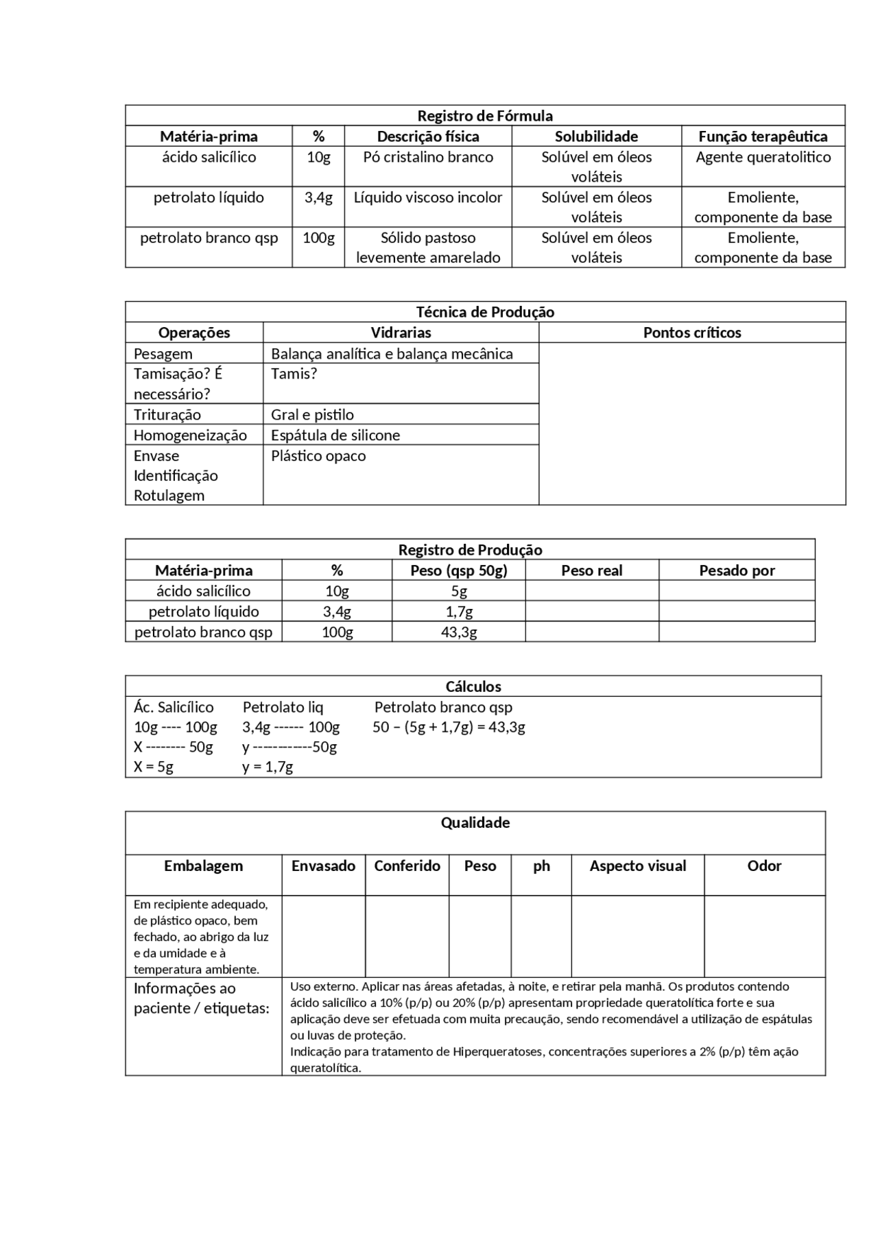 Ordem De Produção Farmacotecnica 2 Exercícios Farmácia Docsity