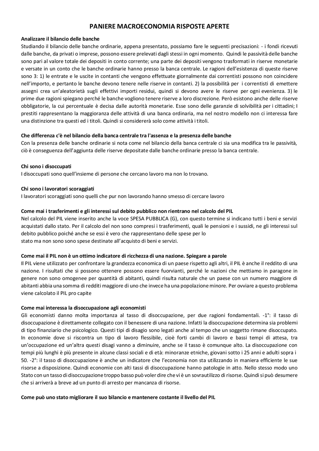Paniere Macroeconomia Aperte E Chiuse Prof Manuela Ciani Scarnicci