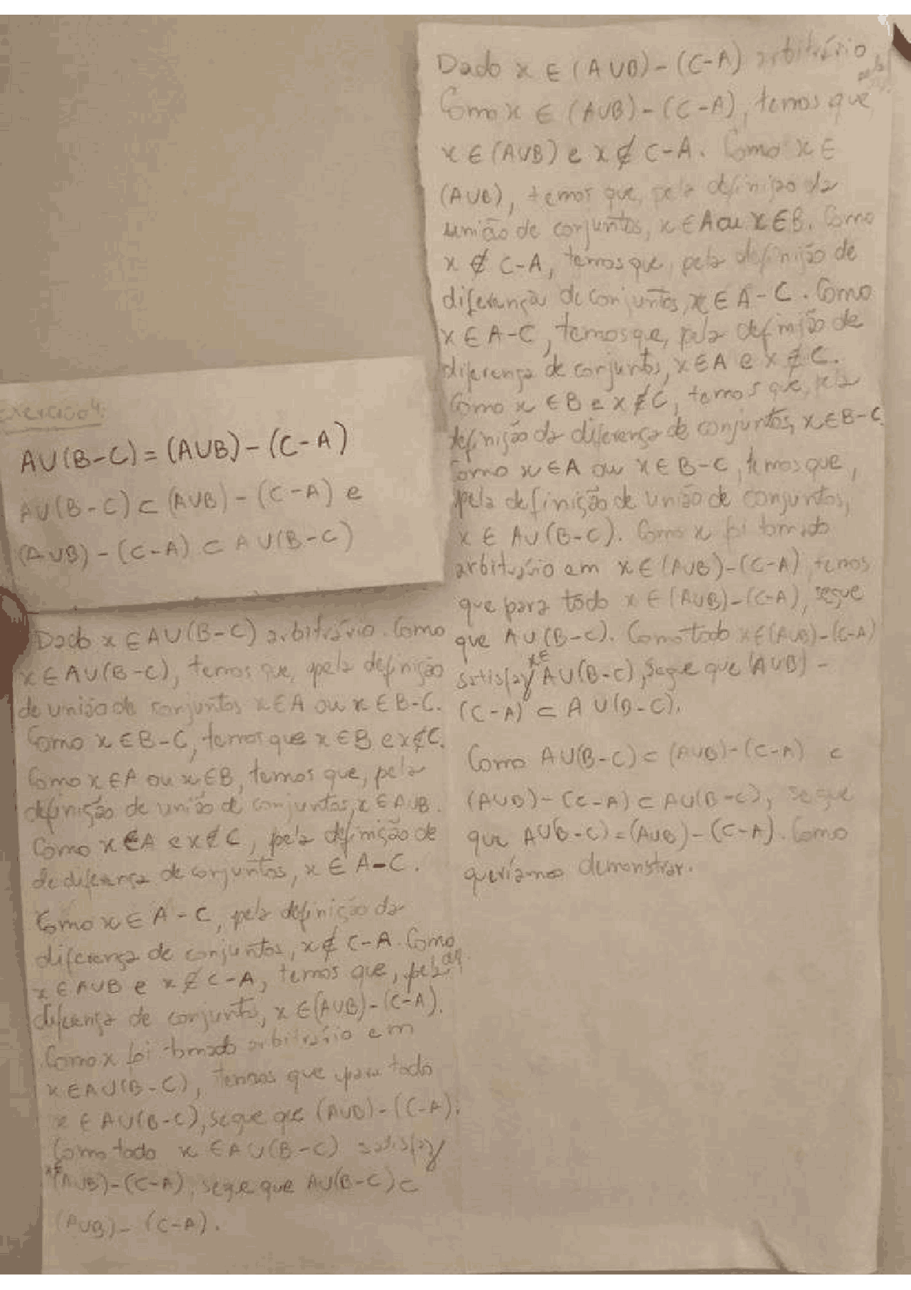Resolução Exercício Sobre Demonstração De Conjuntos Exercícios