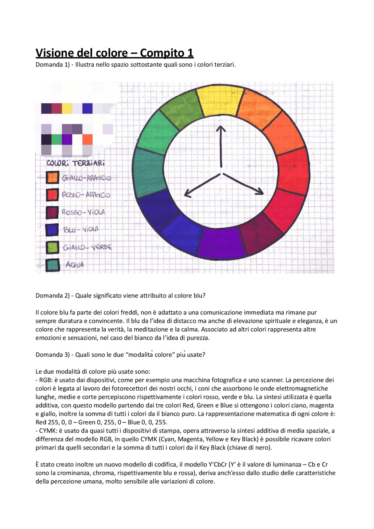 Esercizi domande sulla visione del colore | Esercizi di Laboratorio di ...