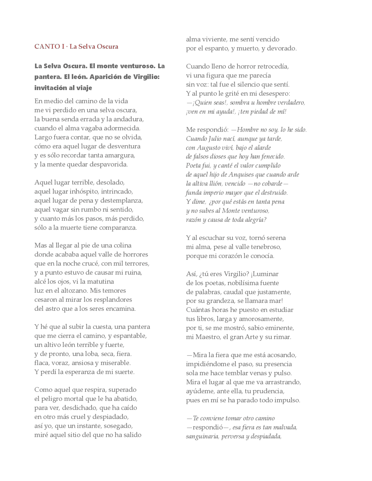 Canto 1 de la Divina Comedia | Apuntes de Lengua y Literatura | Docsity