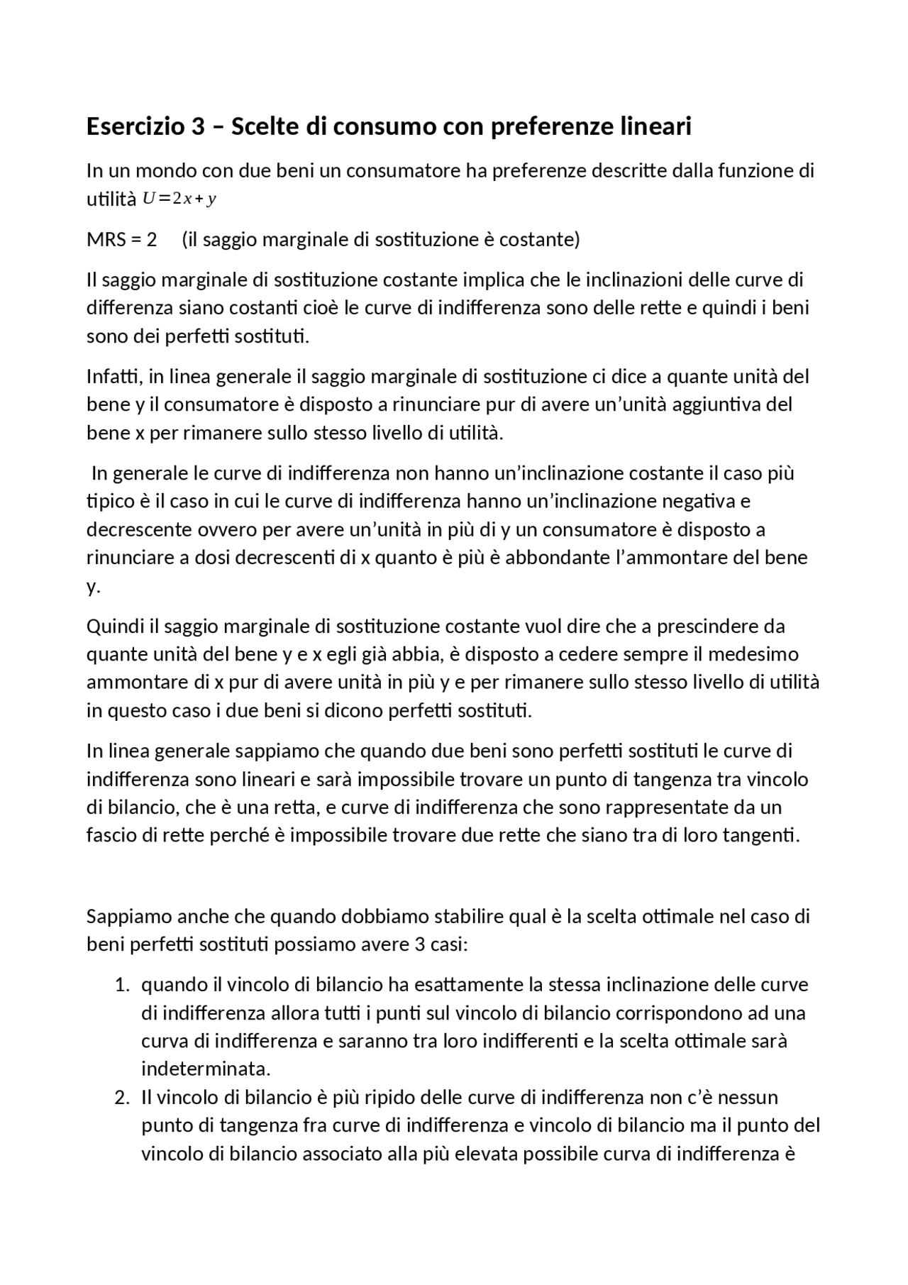 Esercizio Sulle Scelte Di Consumo Con Preferenze Lineari Spiegato
